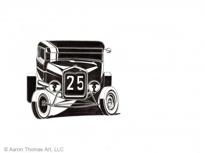 Corvette Top View Drawing - Aaron Thomas Art Hand Drawn Hot Rod Art