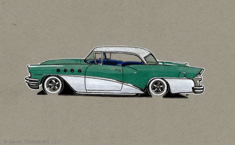 1955 Buick Sketch - Aaron Thomas Art Hot Rod Artwork Sketch Drawing