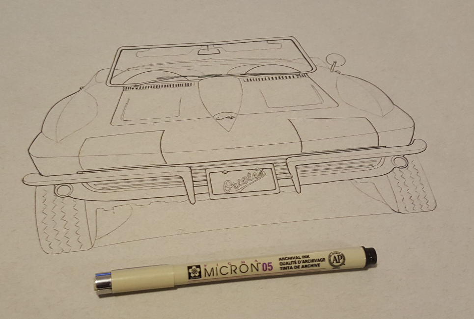 1963 Corvette Front View Drawing - Aaron Thomas Art Automotive Artwork