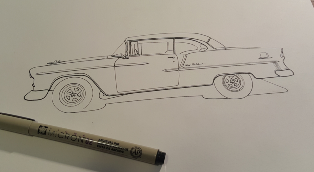 1955 Chevy Bel Air Drawing - Aaron Thomas Art Hot Rod Artwork