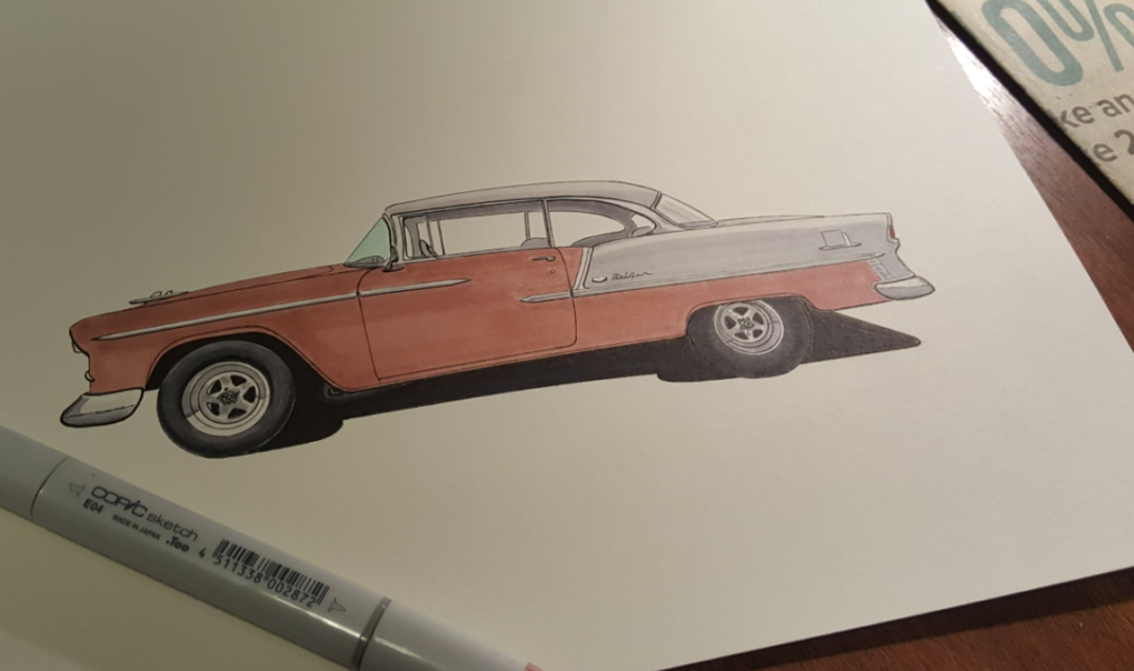1955 Chevy Bel Air Drawing - Aaron Thomas Art Hot Rod Artwork